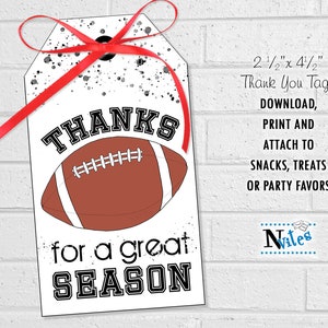 Football Great Season Tags, Football Team Treat Snack Tags or Labels ...