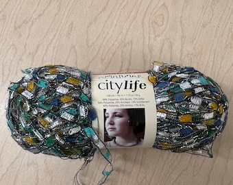 City Life Yarn Premier Yarns, Two Skeins, City Rain Ladder Yarn, Blue ...