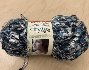 City Life Yarn Premier Yarns, Two Skeins, City Rain Ladder Yarn, Blue ...
