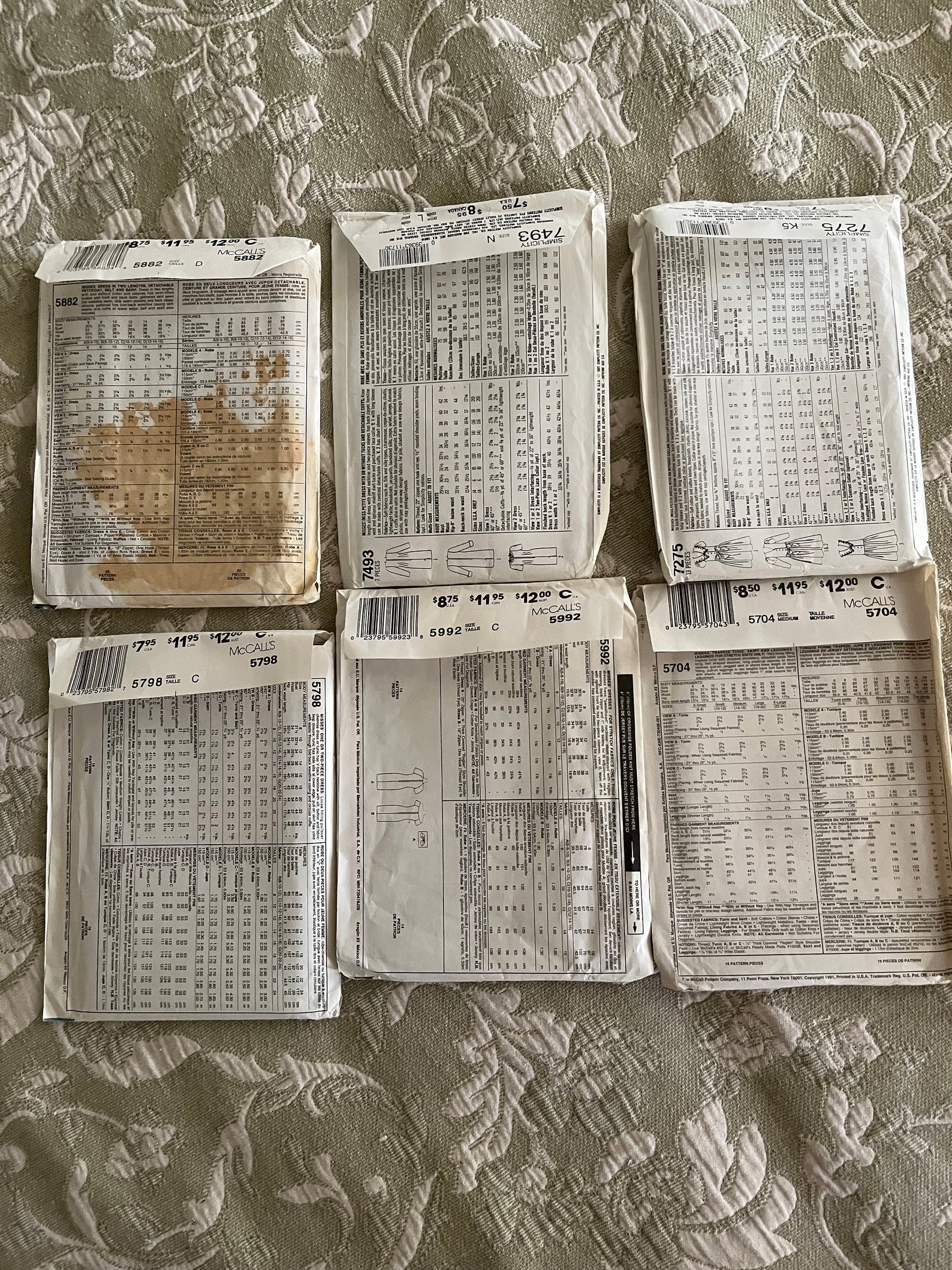 6 Vintage 90s Sewing Patterns Uncut Envelopes Tattered All Inside ...