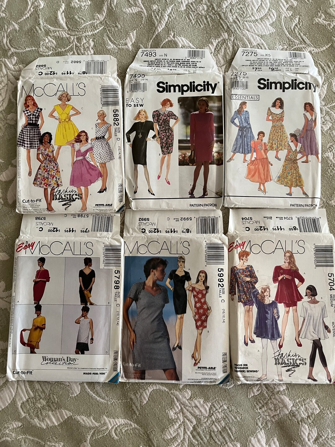 6 Vintage 90s Sewing Patterns Uncut Envelopes Tattered All Inside ...