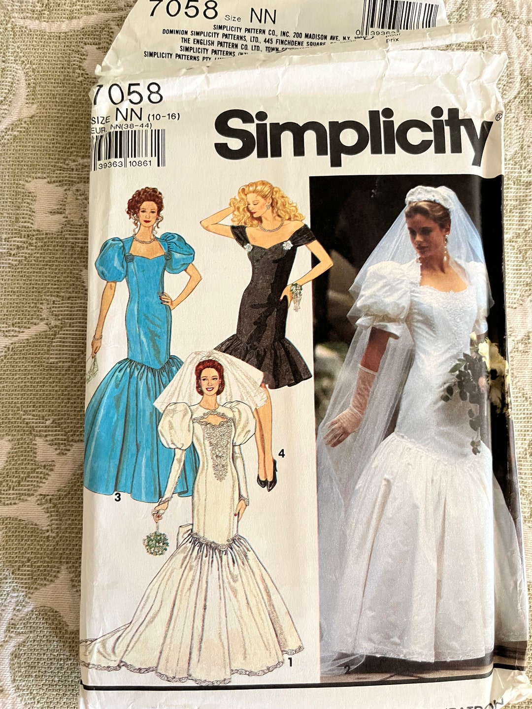 Vintage Wedding Dress Formal Prom Simplicity Sewing Pattern No 7058 Sz ...