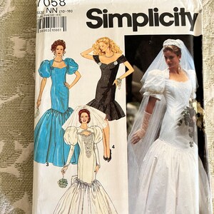 Vintage Wedding Dress Formal Prom Simplicity Sewing Pattern No 7058 Sz ...