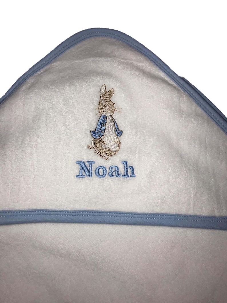 Personalised Peter Rabbit hooded baby towel Gift Embroidered | Etsy