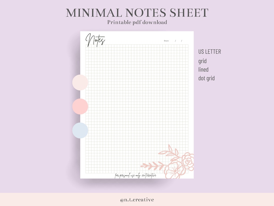 Minimalistic Notes Notes Page Printable Notes Notepad Printable Grid ...