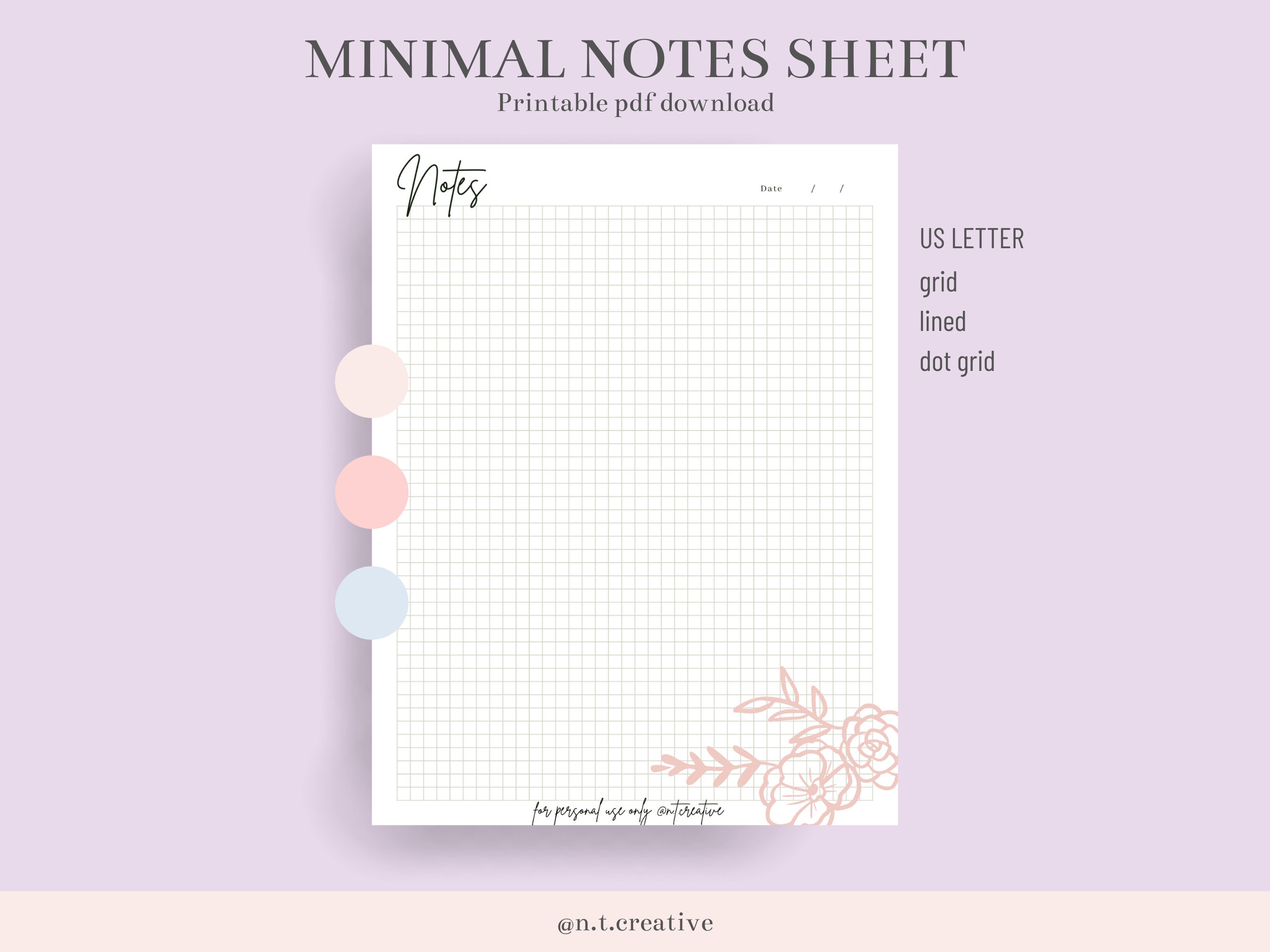 Minimalistic Notes Notes Page Printable Notes Notepad Printable Grid ...