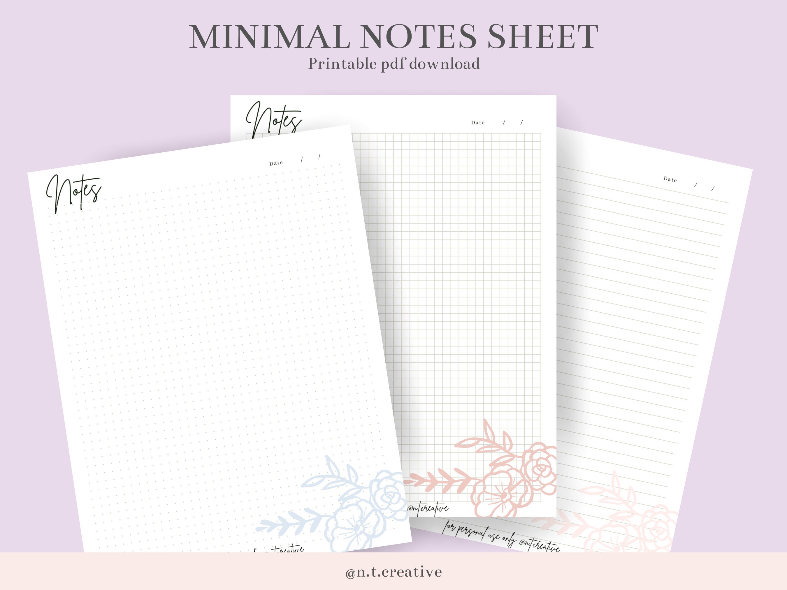 Minimalistic Notes Notes Page Printable Notes Notepad Printable Grid ...