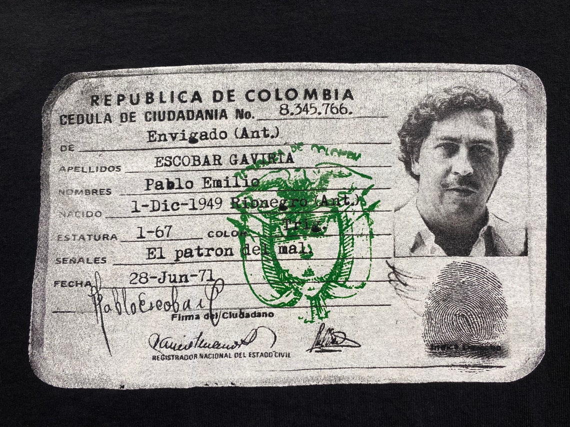 90s PABLO ESCOBAR Passport T Shirt Small Medium Vintage Columbia ...