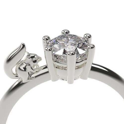 Squirrel Ring Squirrel Engagement Ring White Gold Squirrel Etsy
