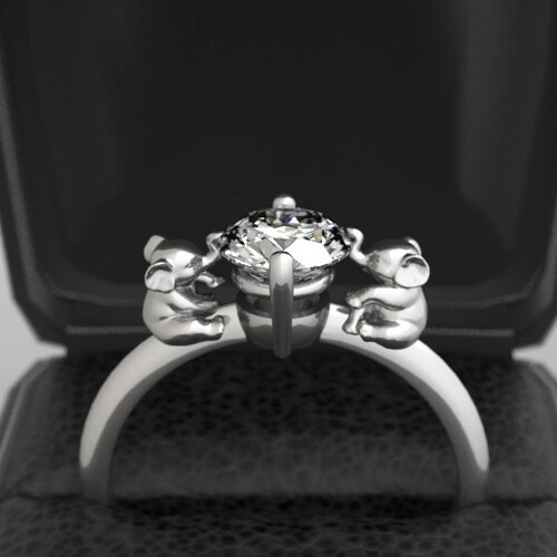 Elephant Engagement Ring White Gold Elephant Engagement Ring - Etsy