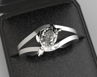 Turtle Engagement Ring 14k White Gold Nautical Engagement Ring | Etsy