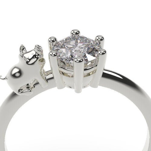 Pig Ring Pig Engagement Ring Piggy Ring White Gold Pig Ring - Etsy