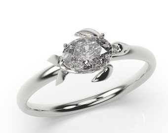 Turtle Engagement Ring 14k White Gold Nautical Engagement Ring | Etsy