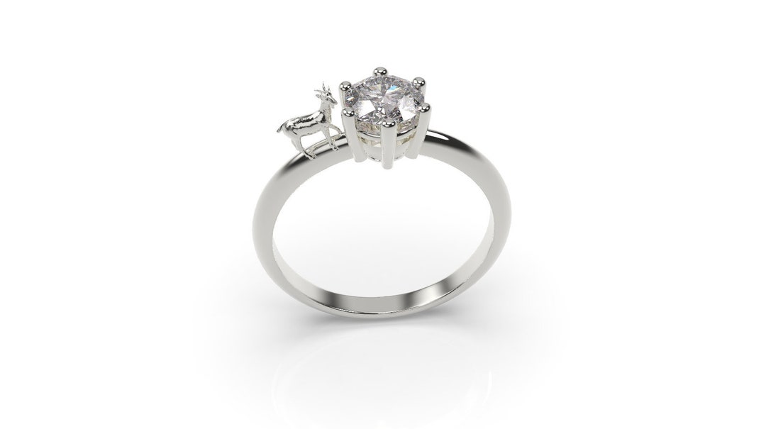 Goat Engagement Ring Goat Ring White Gold Goat Ring Goat Engagement ...