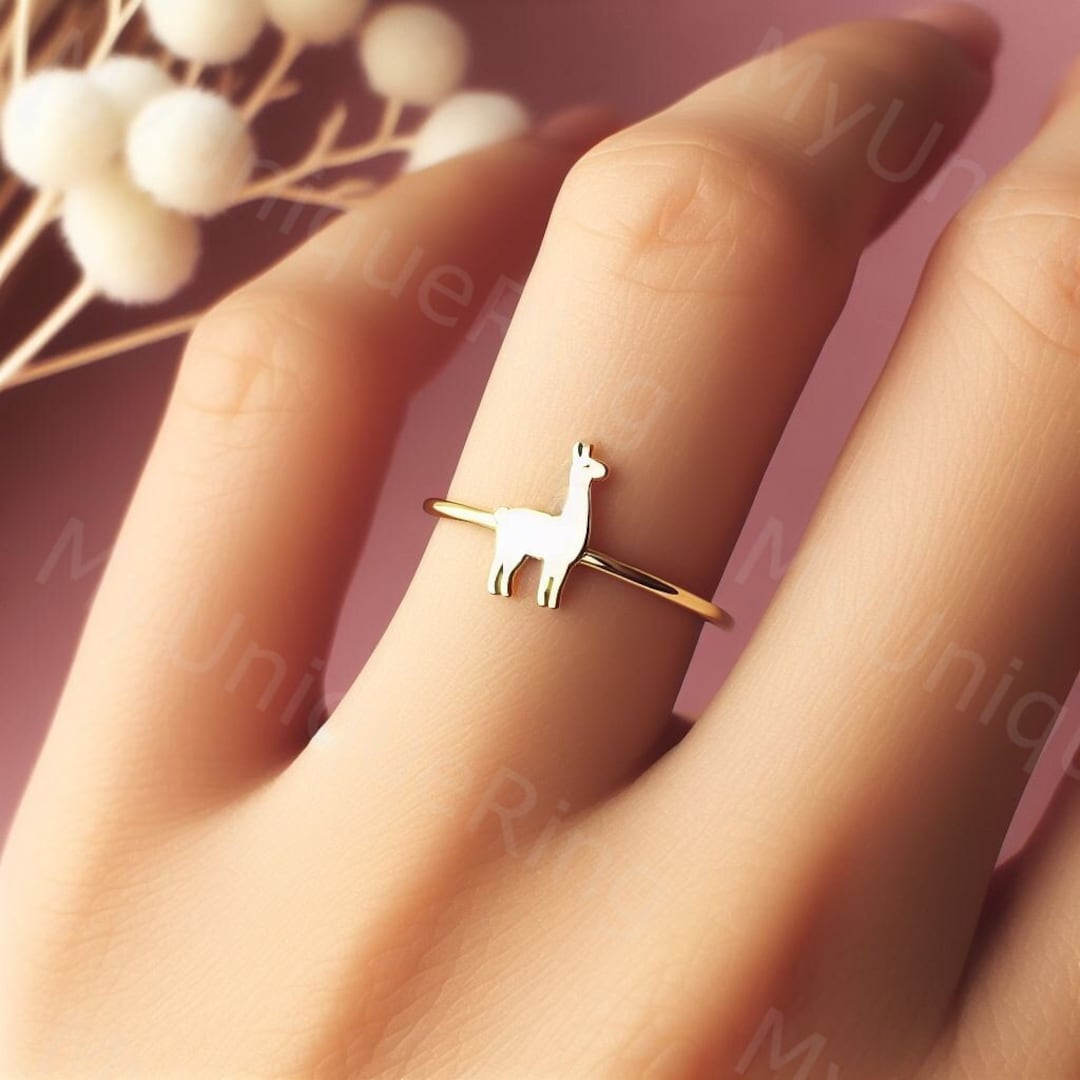 Minimalist Llama Ring Yellow Gold Llama Alpaca Ring Dainty Llama Ring ...