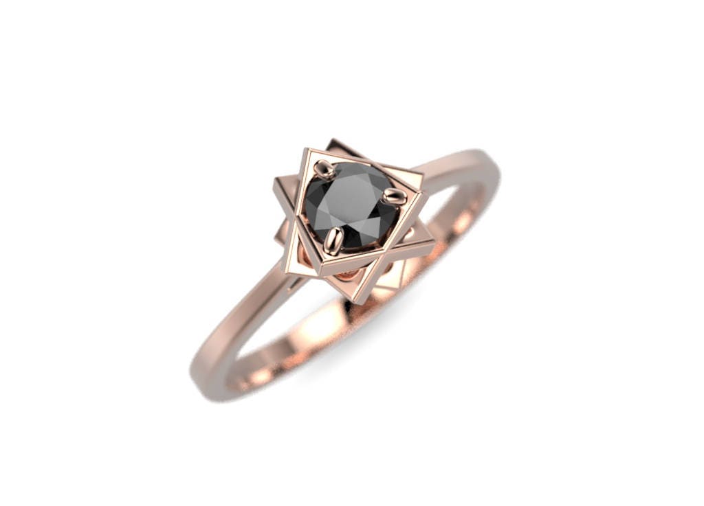 Black Diamond Ring Rose Gold Black Diamond Engagement Ring - Etsy