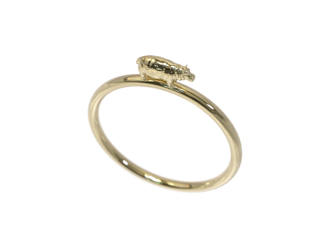 Minimalist Hippo Ring Yellow Gold Hippopotamus Design Ring Dainty Hippo ...