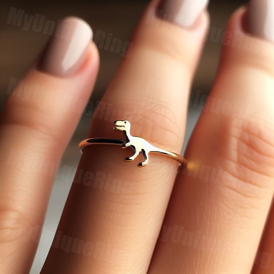 Minimalist T-rex Ring Yellow Gold Tyrannosaurus Design Ring Dainty ...