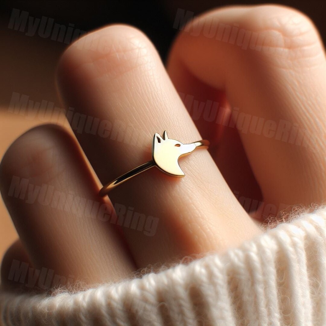 Minimalist Wolf Ring Yellow Gold Wolf Design Ring Dainty Wolf Ring Wolf ...