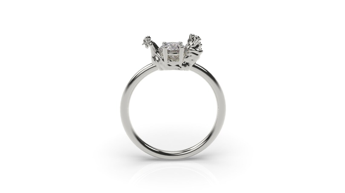 Chicken Ring Chicken Engagement Ring White Gold Rooster | Etsy