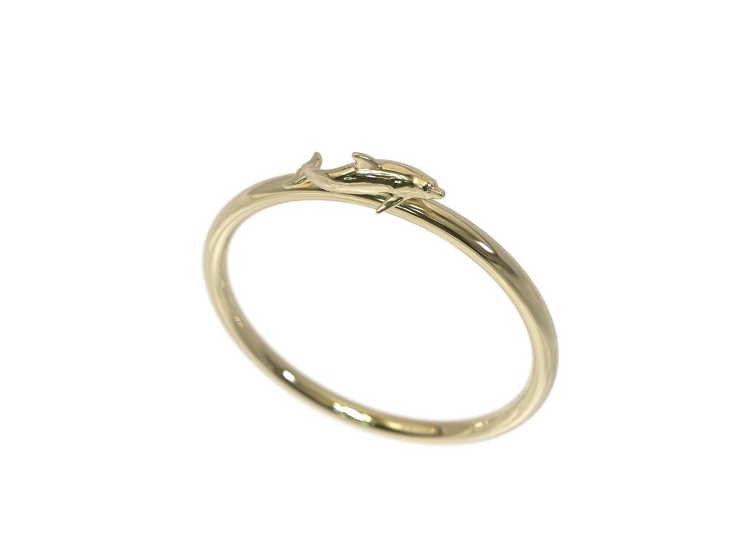 Minimalist Dolphin Ring Yellow Gold Dolphin Design Ring Dainty Ocean ...