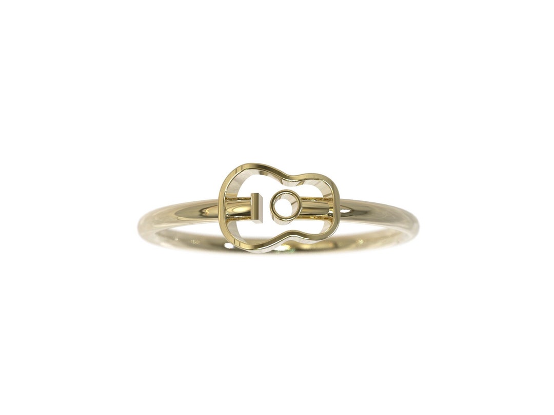 Minimalist Guitar Ring Yellow Gold Guitar Design Ring Dainty Acoustic ...
