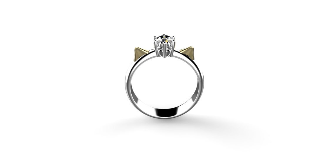 Cat Engagement Ring 14k White Gold Cat Ears Engagement Ring 14k Cat Ring Gold Cat Ears Ring ...