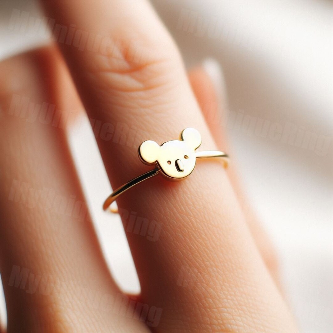 Minimalist Koala Ring Yellow Gold Koala Design Ring Dainty Koala Bear ...
