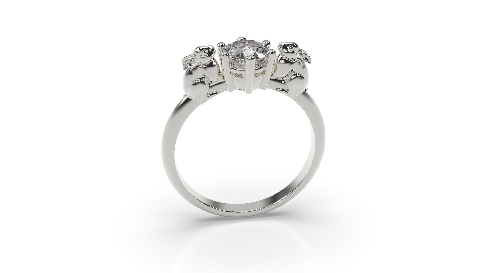 Rabbit Ring Rabbit Engagement Ring Bunny Ring White Gold Rabbit Ring ...
