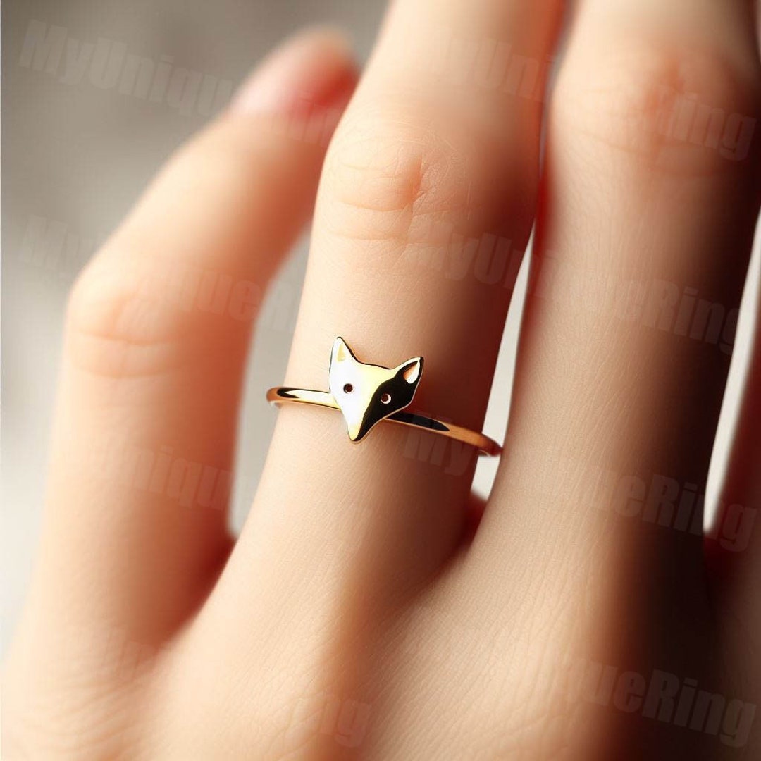Minimalist Fox Ring Yellow Gold Fox Lover Ring Dainty Fox Ring Animal Jewelry Fox Gift Jewelry ...