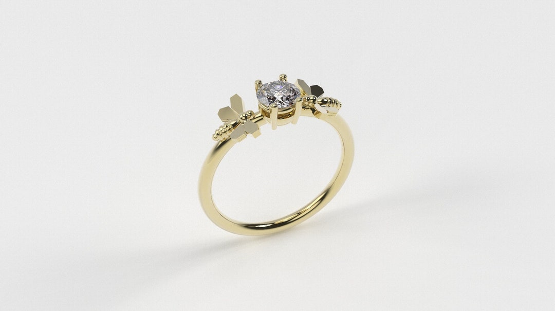 Bee Engagement Ring Yellow Gold Bee Engagement Ring 14k Bee Ring Gold ...