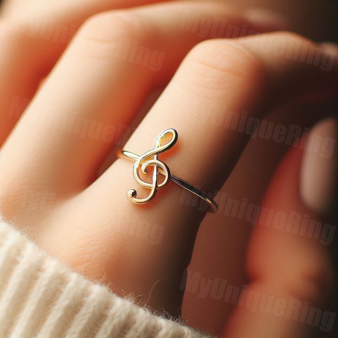 Minimalist Music Note Ring Yellow Gold Treble Clef Design Ring Dainty ...