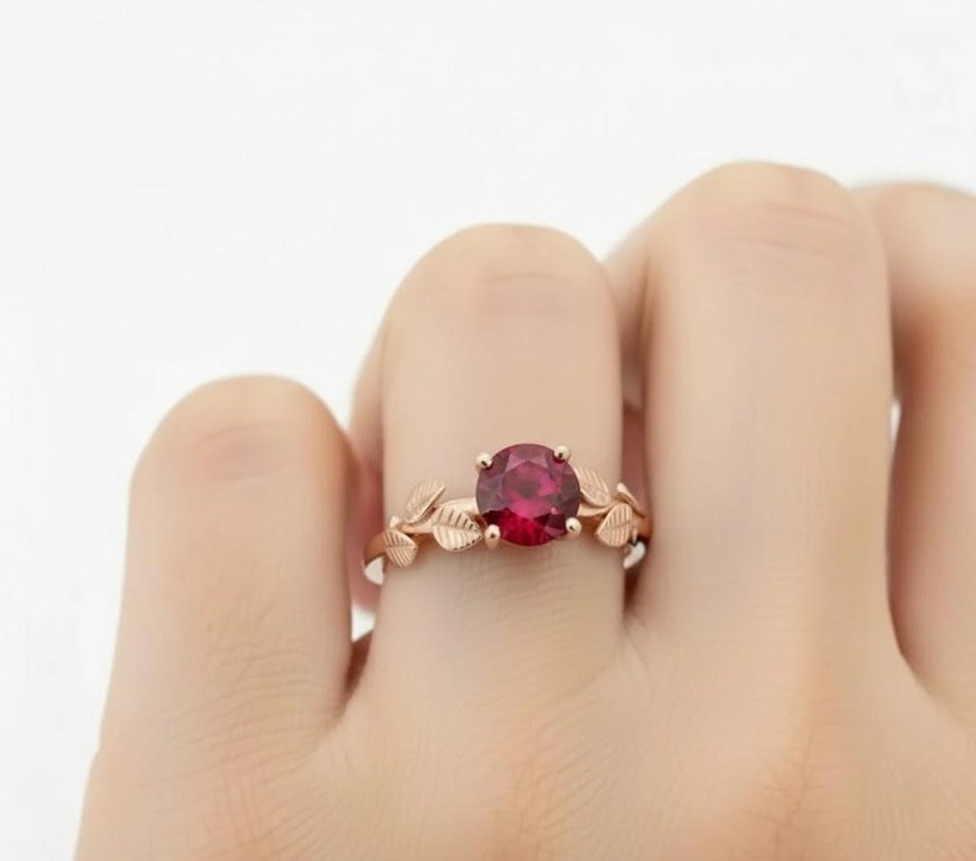 Ruby Leaf Engagement Rose Gold Engagement Ring Ruby Branch Ring Ruby ...