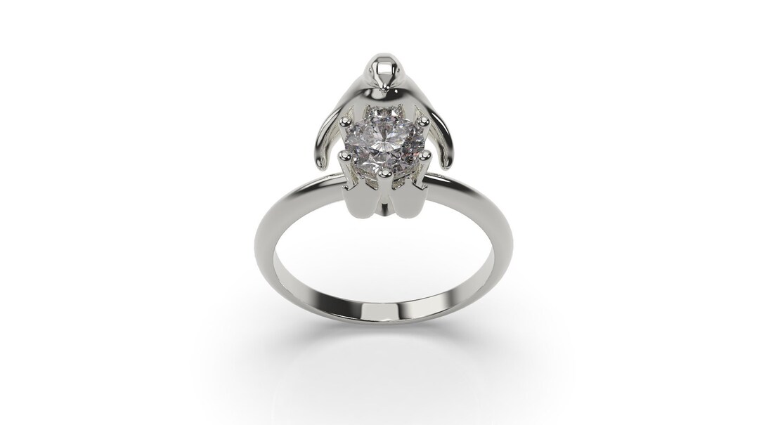Penguin Engagement Ring Penguin Ring White Gold Penguin Ring - Etsy