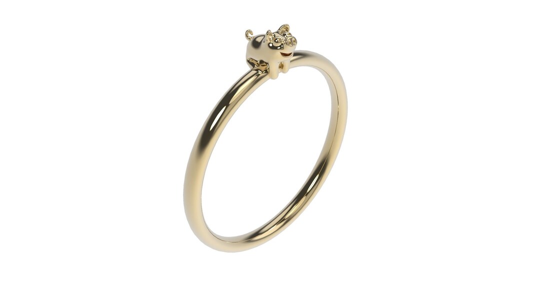 Minimalist Pig Ring Yellow Gold Pig Lover Ring Dainty Pig Ring Animal ...
