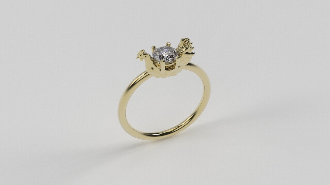 Chicken Ring Chicken Engagement Ring Yellow Gold Rooster Engagement ...