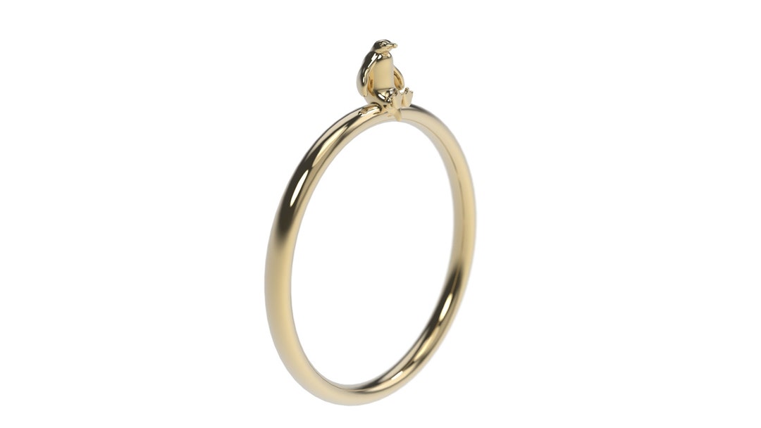 Minimalist Penguin Ring Yellow Gold Penguin Design Ring Dainty Penguin ...