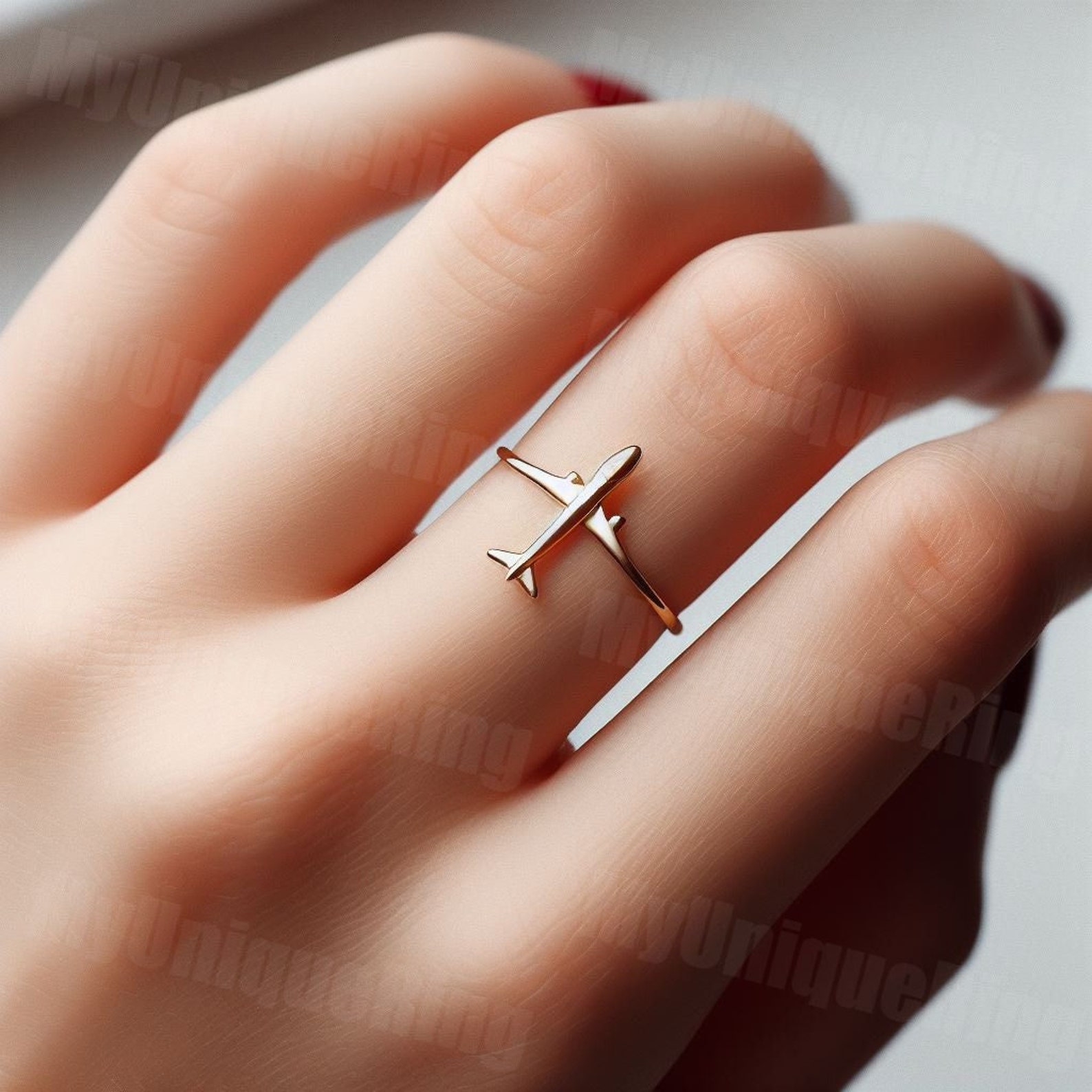 Minimalist Airplane Ring Yellow Gold Plane Design Ring Dainty Airplane Ring Plane Jewelry ...