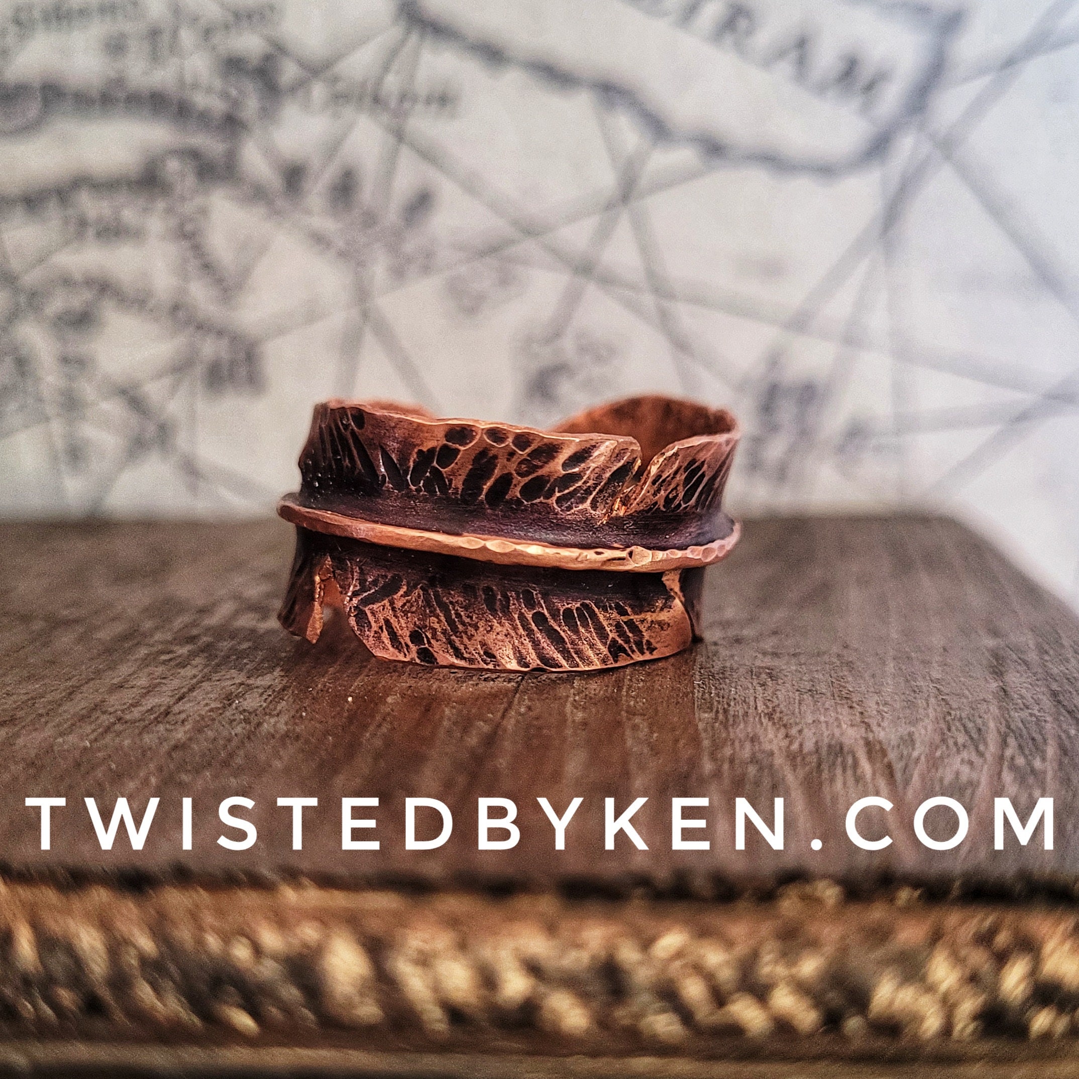Recycled Copper Feather Ring Approximately 15mm Width Fold Formed And Hammered Texture Made From Recycled Copper Pipe Made To Size