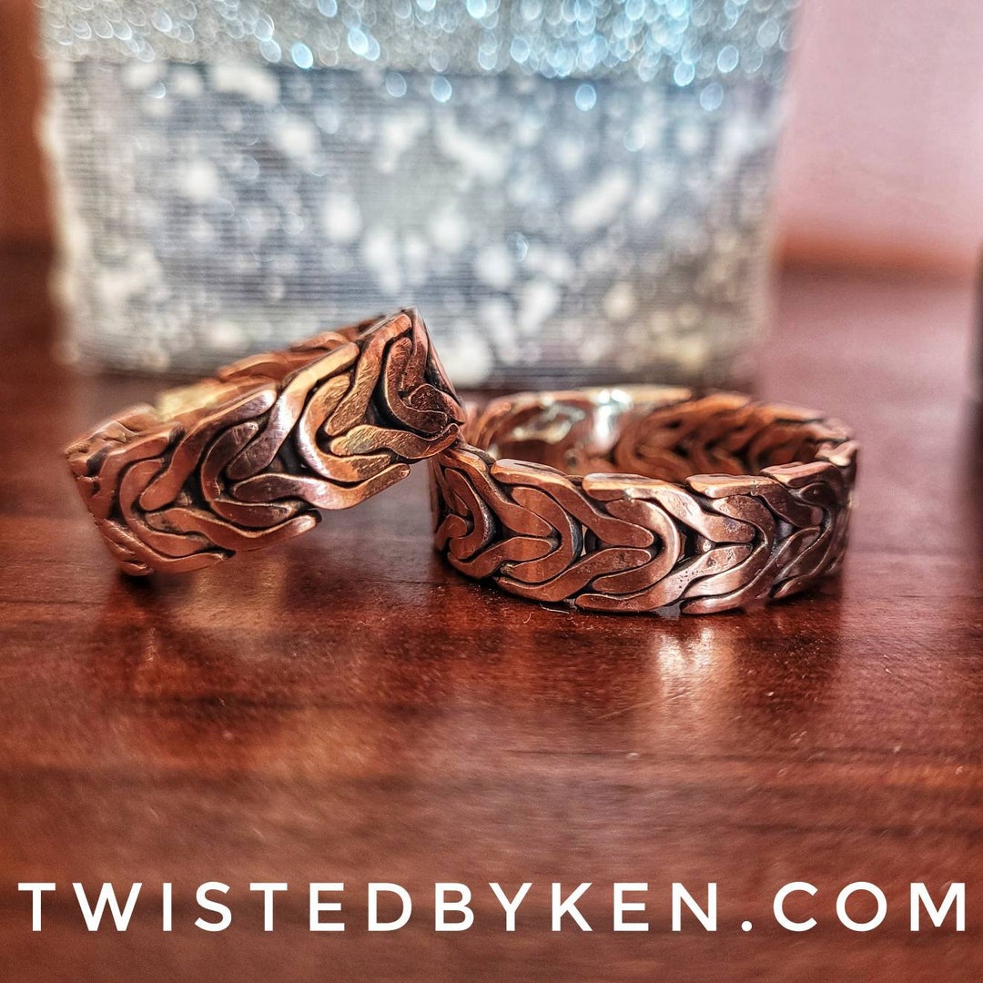 Hammered Copper, Box Weave Chain Maille, 8.5mm 11/32in Width Band Ring ...