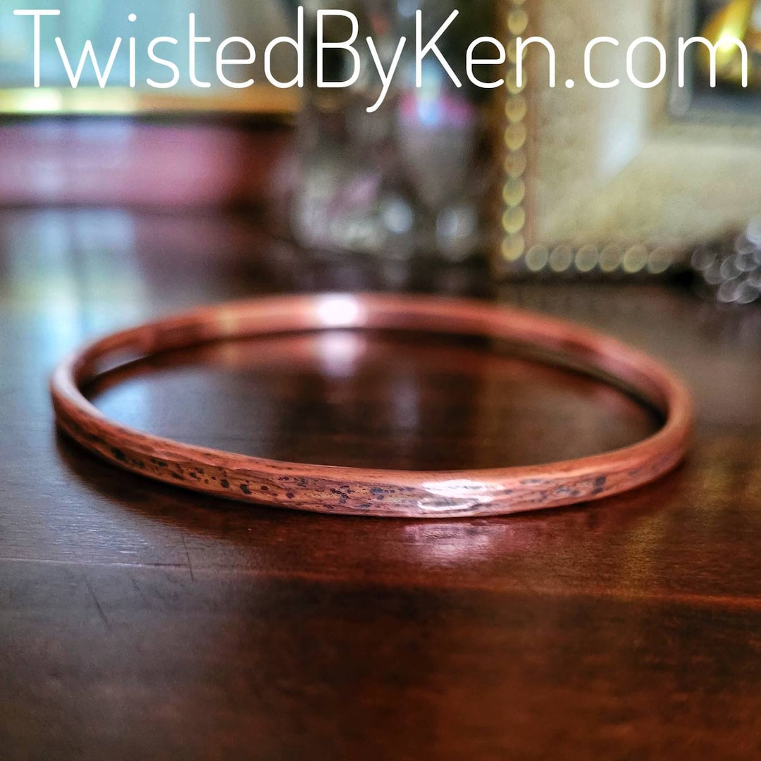 Cross Peen Hammered, Antiqued Copper Bangle Bracelet, Handmade From 8ga ...