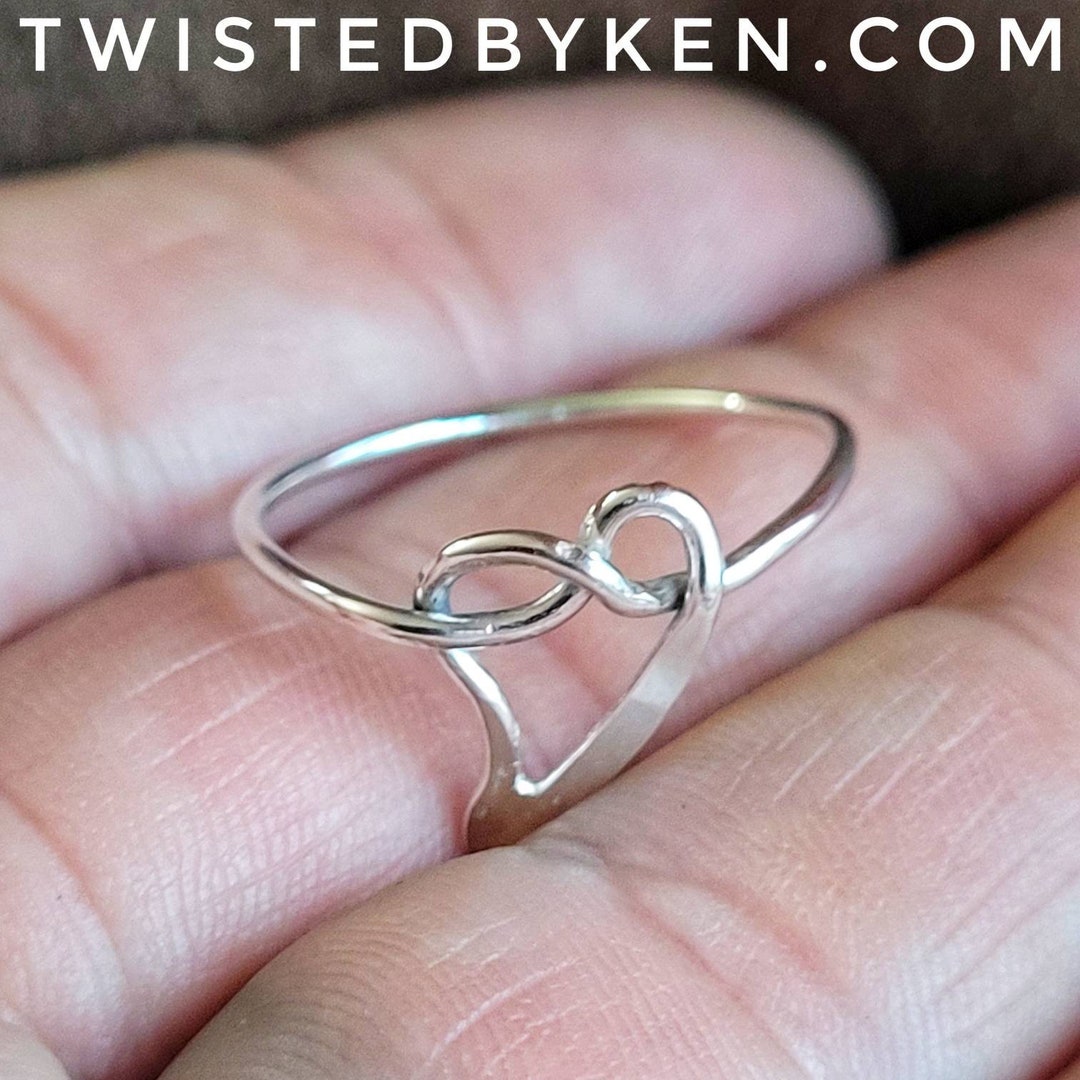Knotty Heart Ring, Sterling Silver, Heart Shaped Knot Ring, Handmade ...