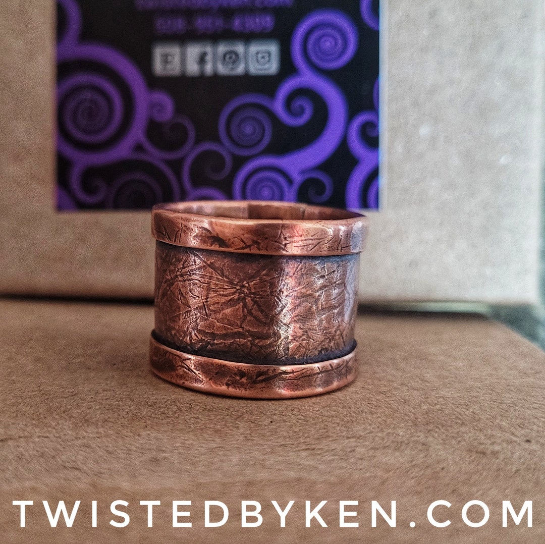 Recycled Copper, Banded Ring, Approximately 11/16in Width, Faux Leather ...