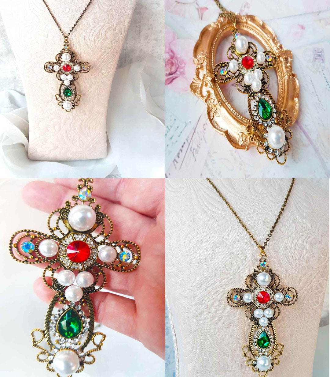 Cathar Spirit Cross Necklace, Large Cross Necklace, Baroque Cross ...