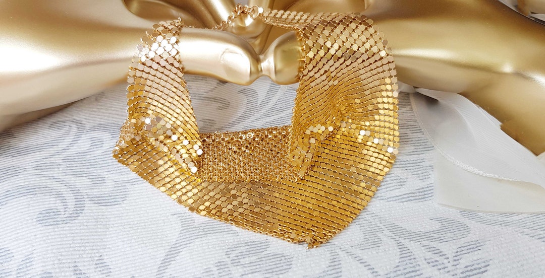 Vintage Style Bib Necklace Metallic Mesh Scarf Chainmail - Etsy