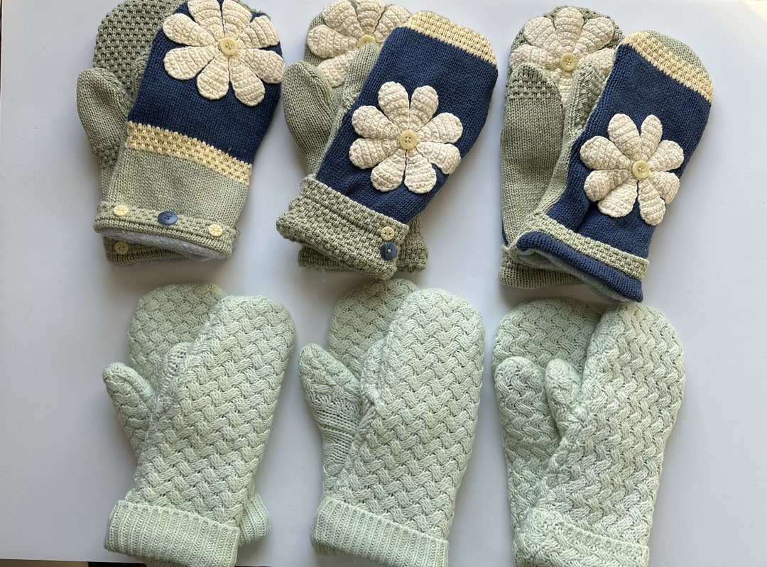 Sweater Mittens // Green // Floral // Blue // Recycled // Upcycled ...