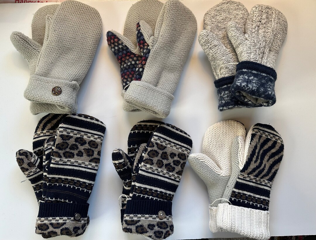 Sweater Mittens // Animal Print/white/blue //upcycled // Recycled ...