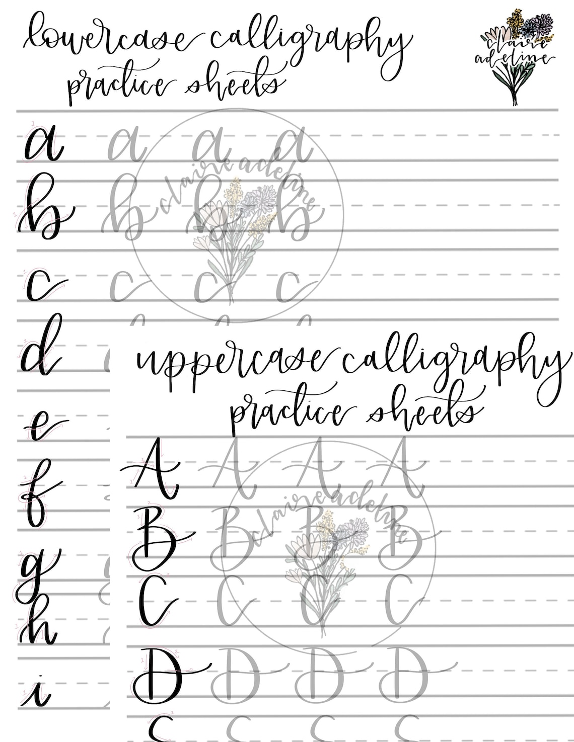 Calligraphy Practice Sheets // Uppercase and Lowercase Modern Lettering ...