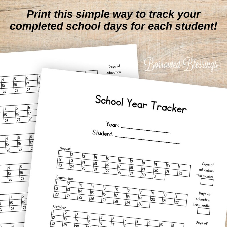 Homeschool Days Tracker | 2 Page Printable Design: PNG & PDF | Editable ...