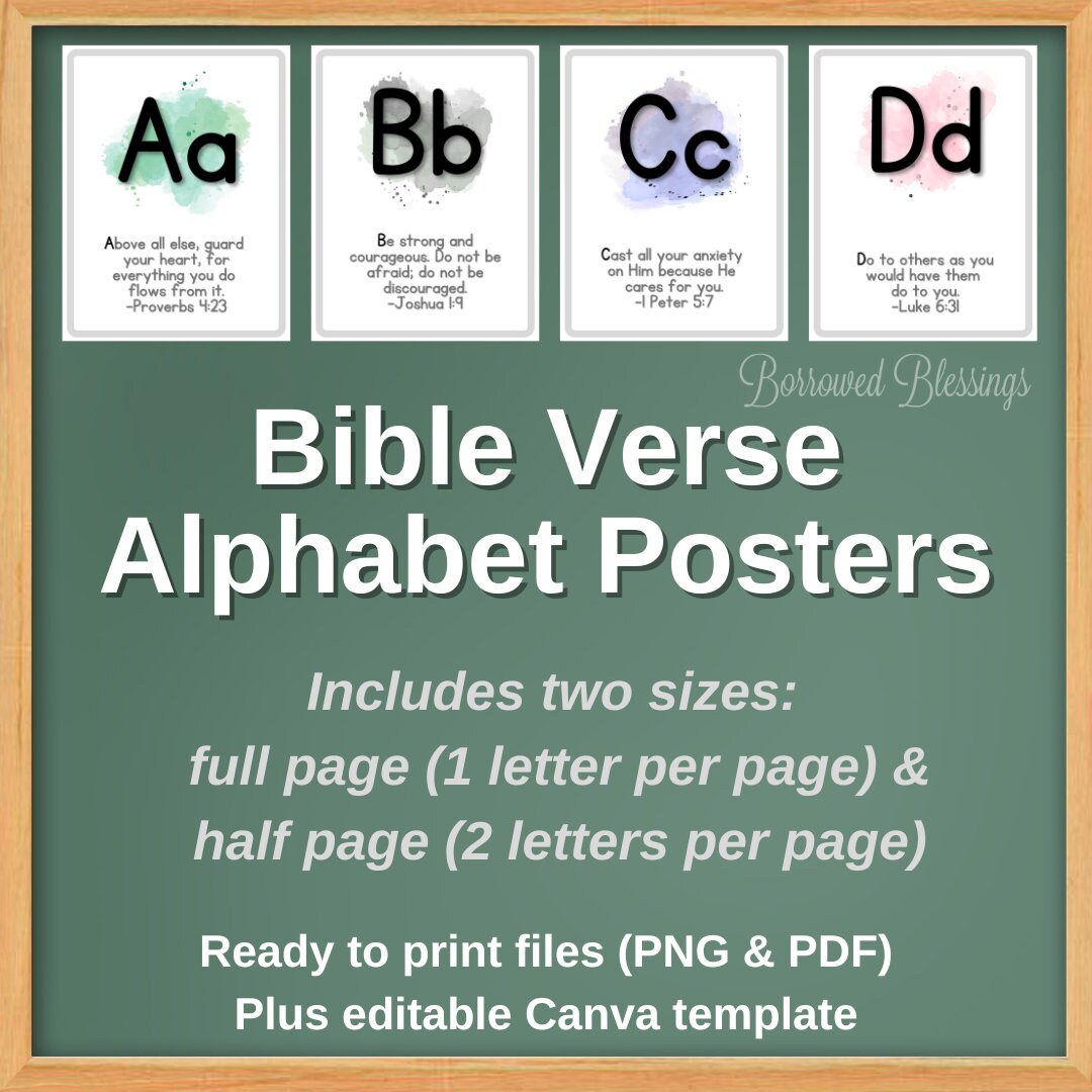 Alphabet Posters With Bible Verses | Printable Designs: PNG & PDF ...